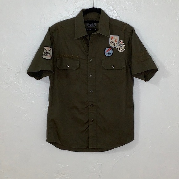 Marc Ecko | Shirts | Marc Ecko Ss Patches And Stripes Military Green ...